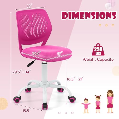 GLACER Kids Desk Chair, Armless Study Chair with Adjustable Height ...