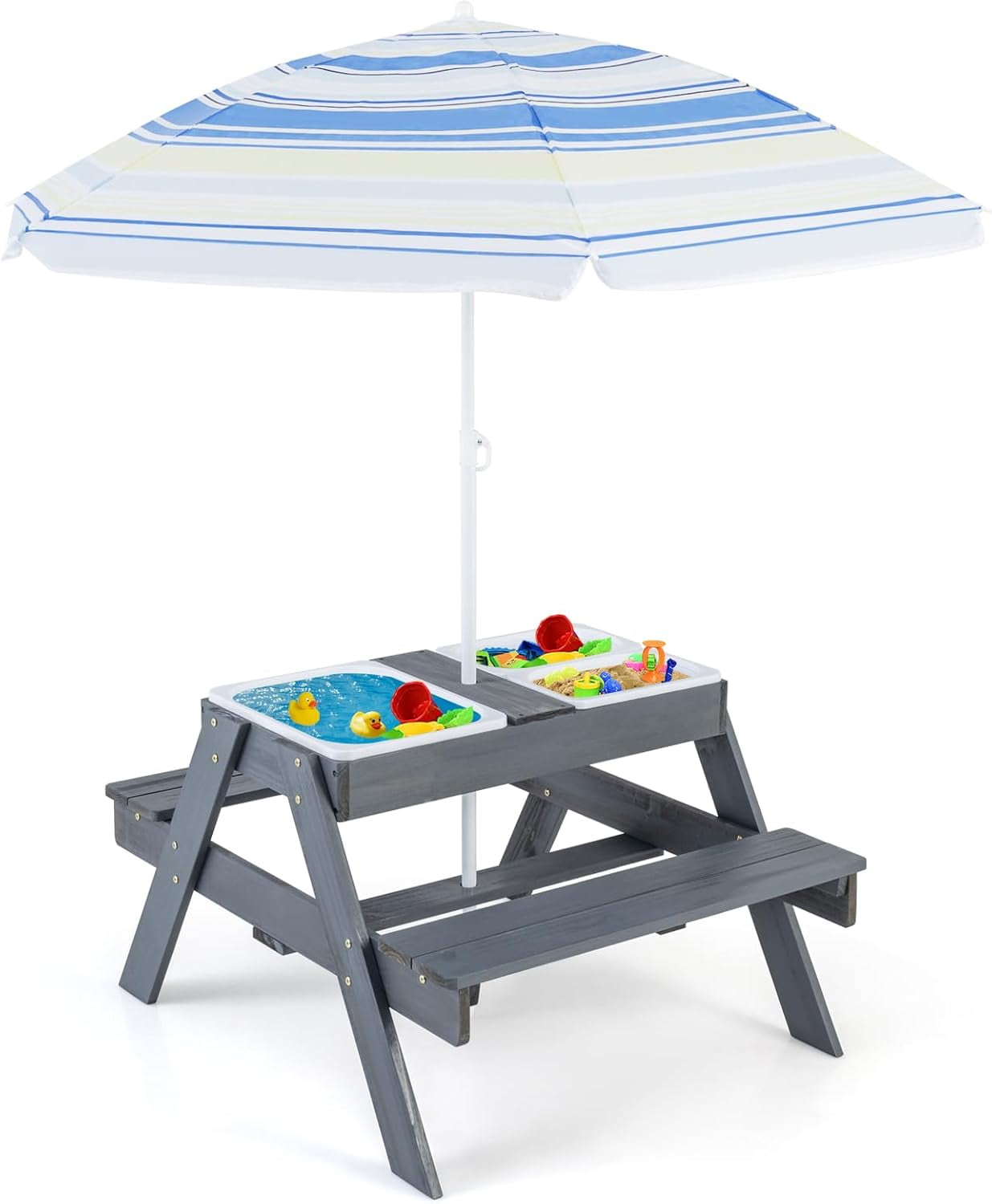 GLACER Kids Picnic Table, 4-in-1 Wood Water and Sand Table with 3 ...