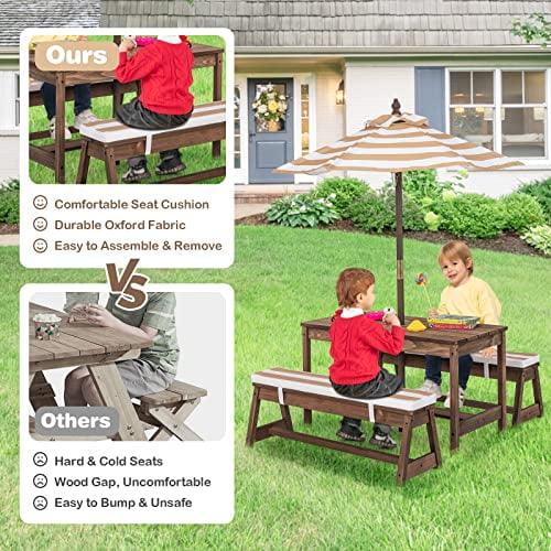 GLACER Kids Picnic Table, Wooden Kids Outdoor Table and Chairs ...