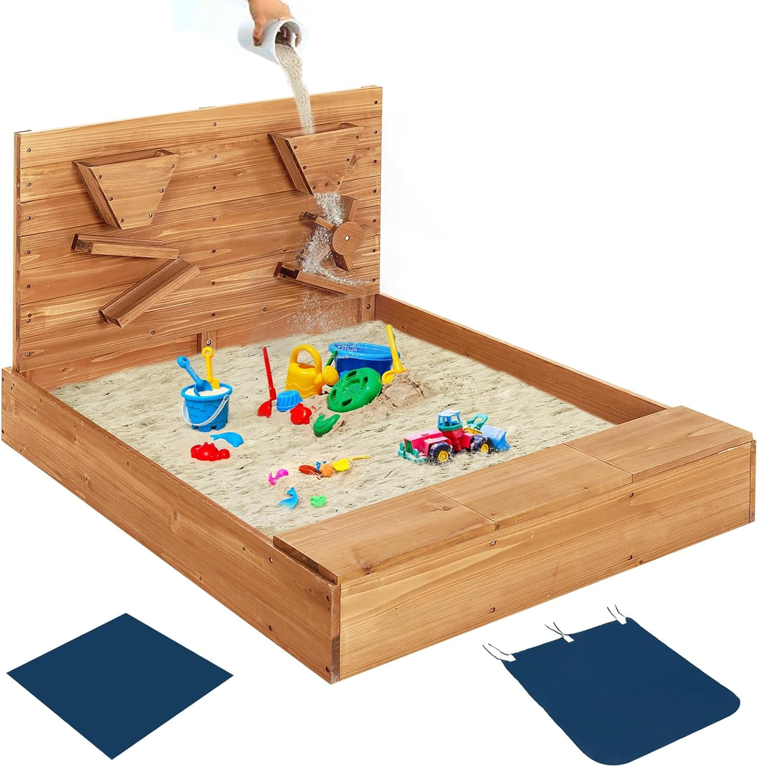GLACER Kids Sandbox, Wooden Children Outdoor Play Sand Pit w/Fabric ...