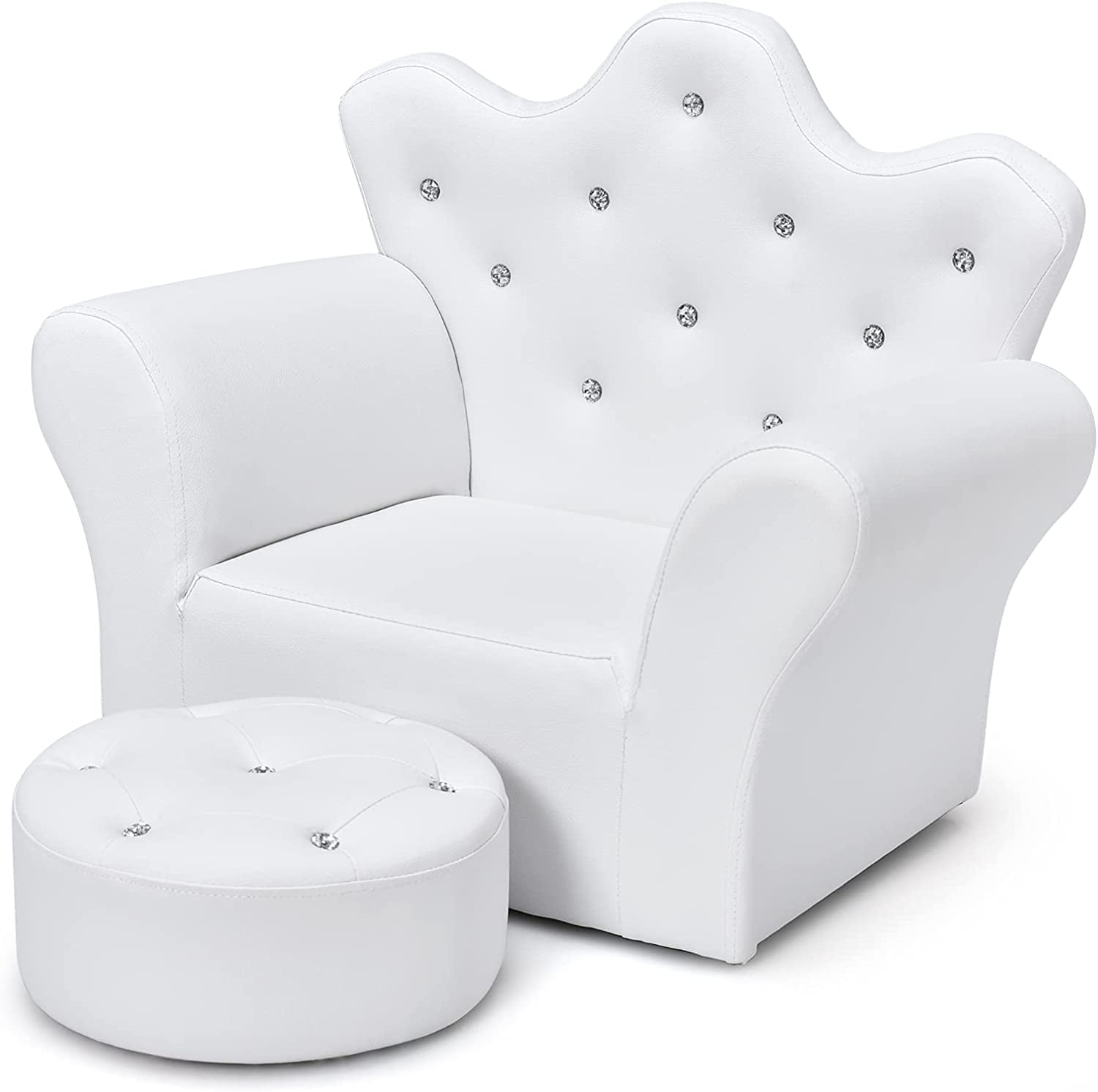 GLACER Kids Sofa with Ottoman, Kids White Couch with Embedded Crystal ...