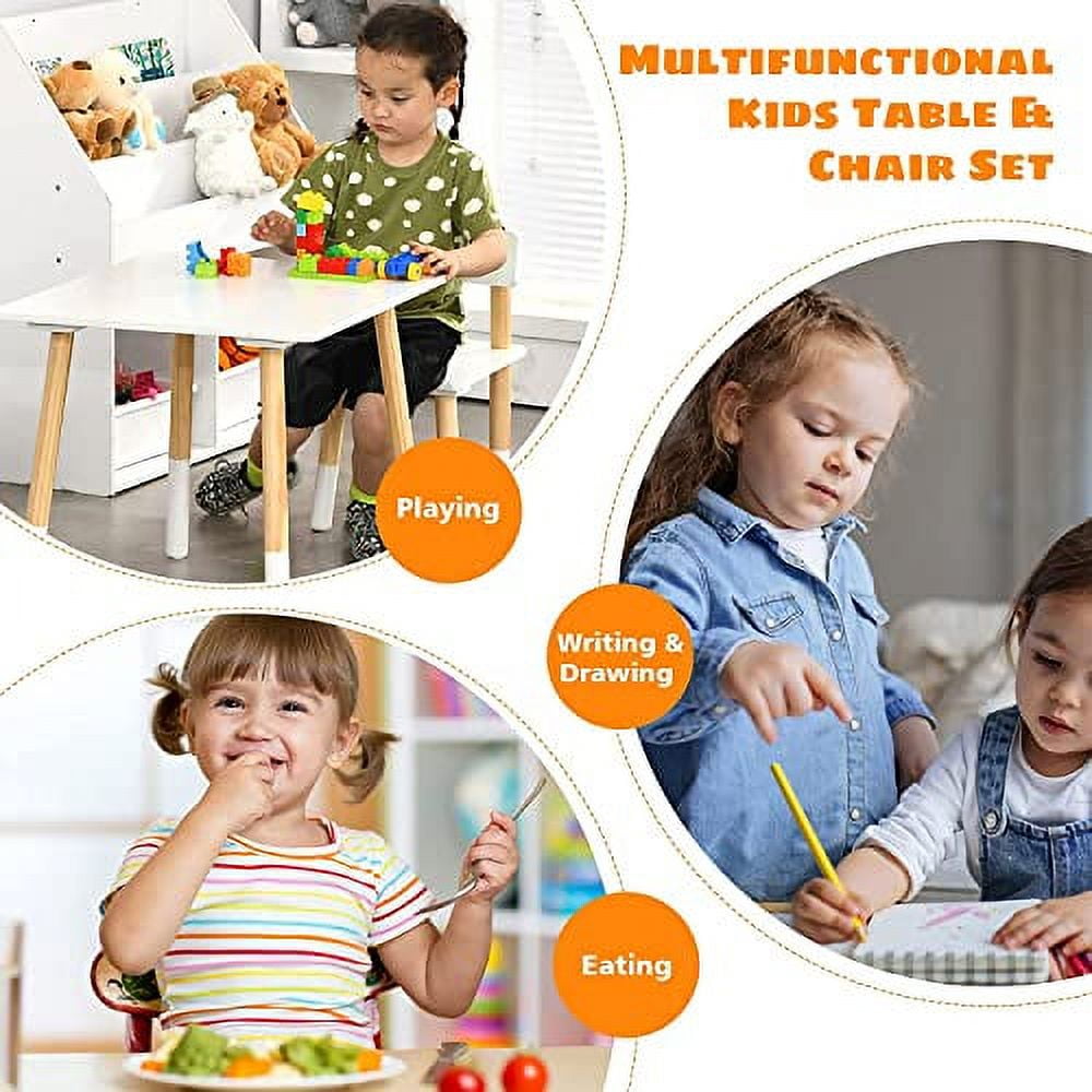 GLACER Kids Table & Chair Set, 3 Piece Wood Activity Table w/ 2 Chairs ...