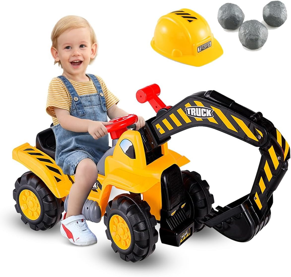 GLACER Ride on Excavator, Outdoor Kids Ride on Construction Vehicles ...