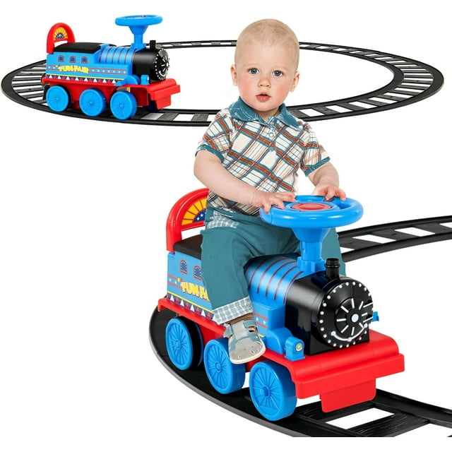 GLACER Ride On Train with 16 Pieces Tracks for Kids, Electric Ride On ...