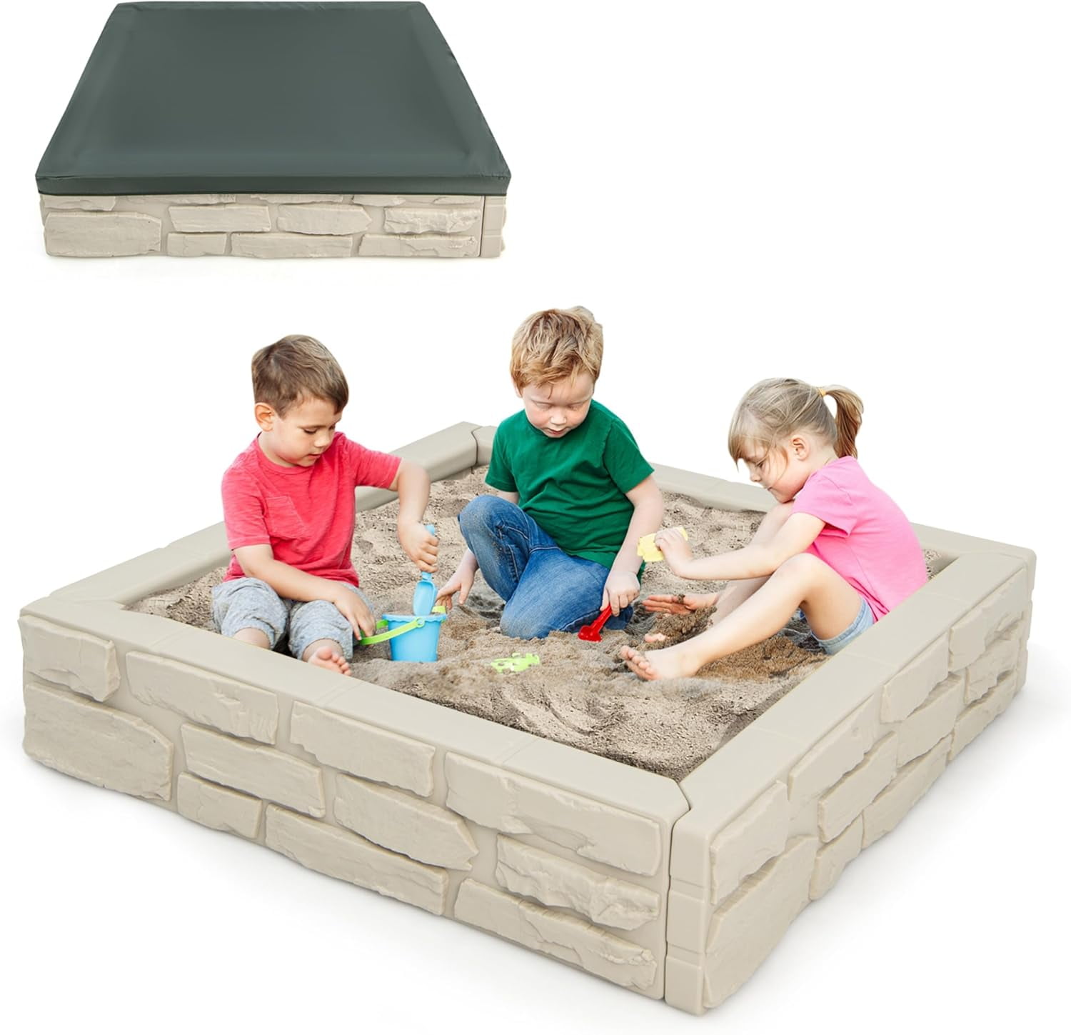 GLACER Sandbox with Cover, 47"x 47" HDPE Sand Box w/Oxford Cover ...