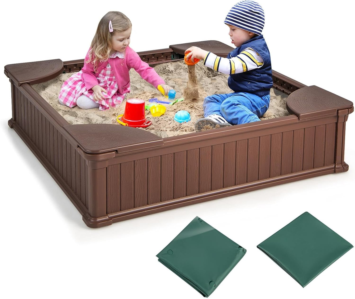 GLACER Sandbox with Cover, 4ft x 4ft HDPE Sand Box w/Oxford Cover ...