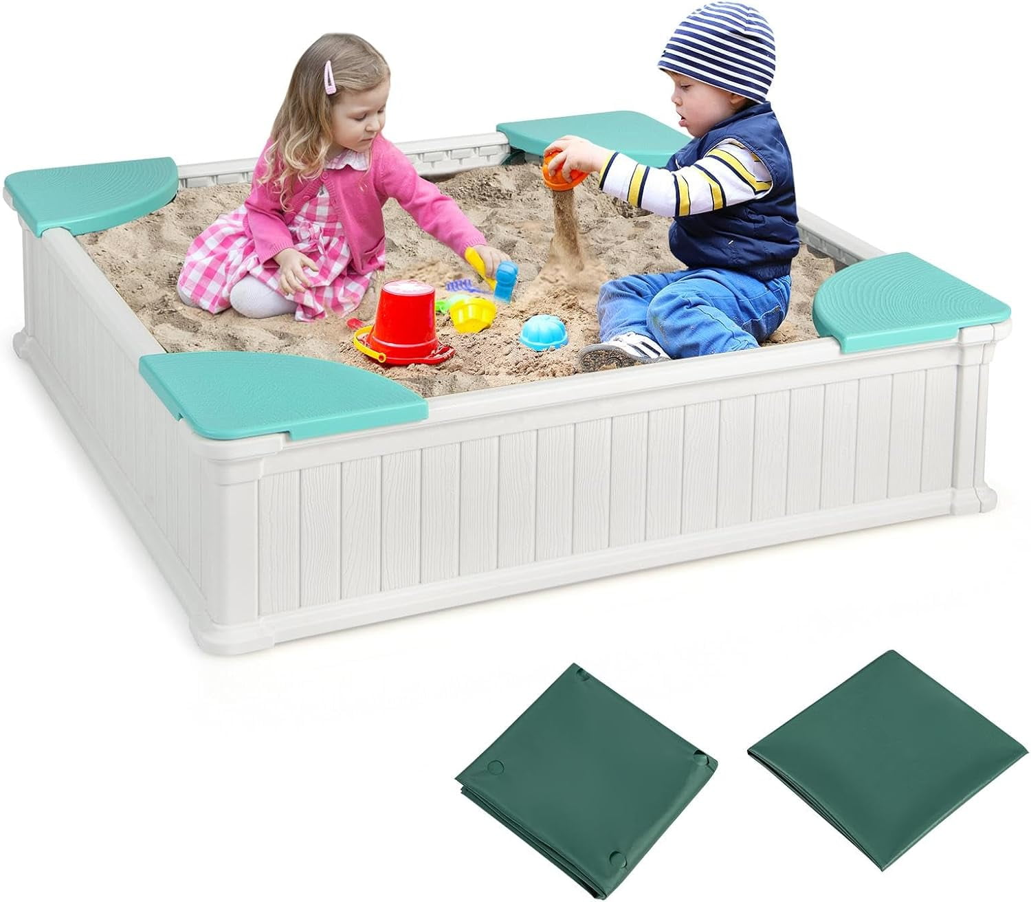 GLACER Sandbox with Cover, 4ft x 4ft HDPE Sand Box w/Oxford Cover ...