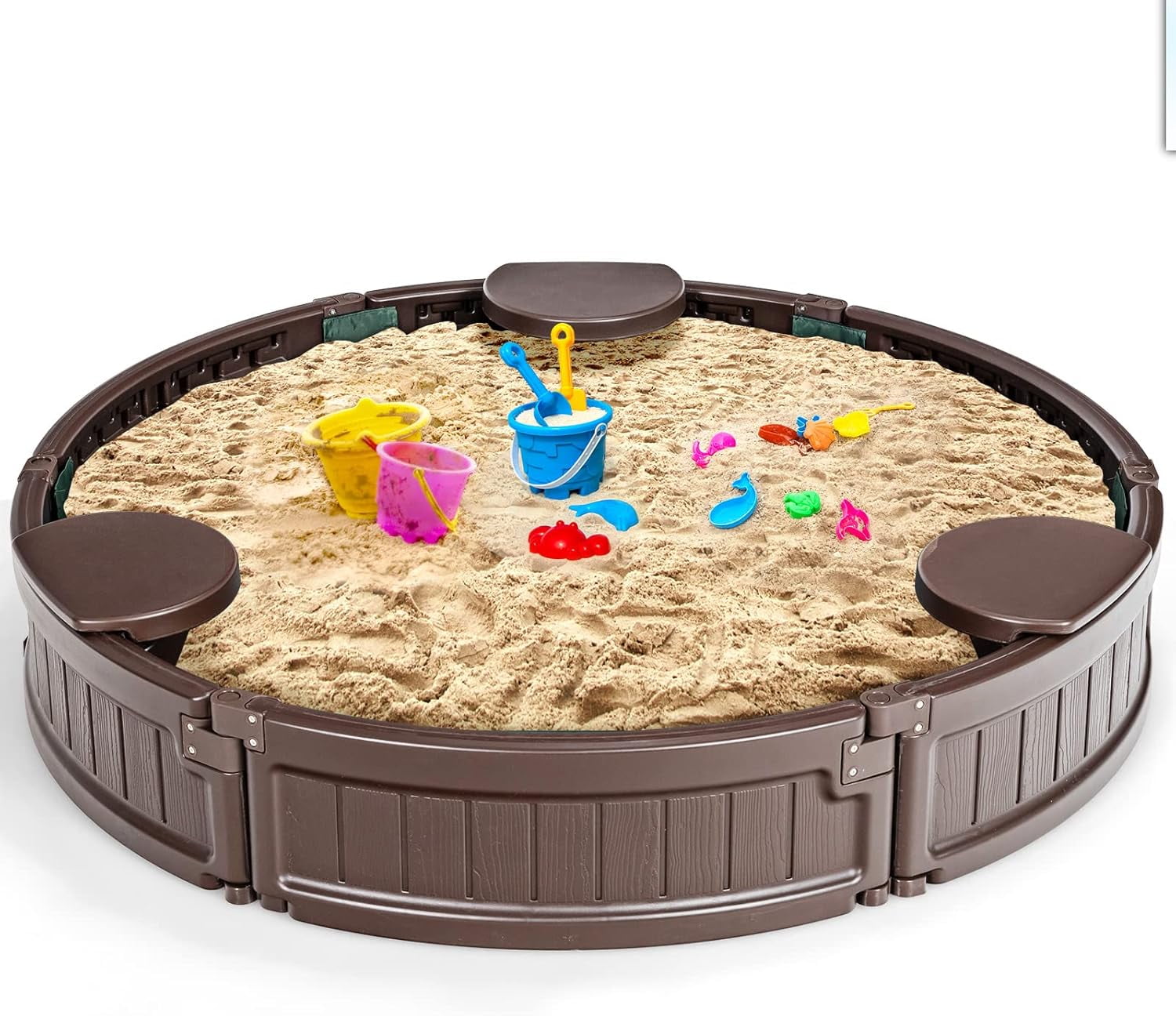 GLACER Sandbox with Cover, Oval Sand Pit w/Detachable Built-in Seating ...