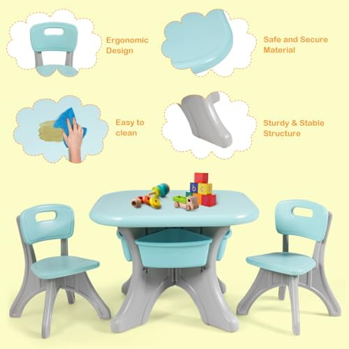 GLACER Toddler Table and Chair Set - 3 Pieces Children Activity Table w ...
