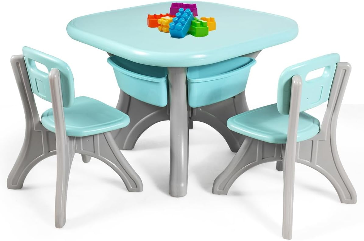 GLACER Toddler Table and Chair Set - 3 Pieces Children Activity Table w ...