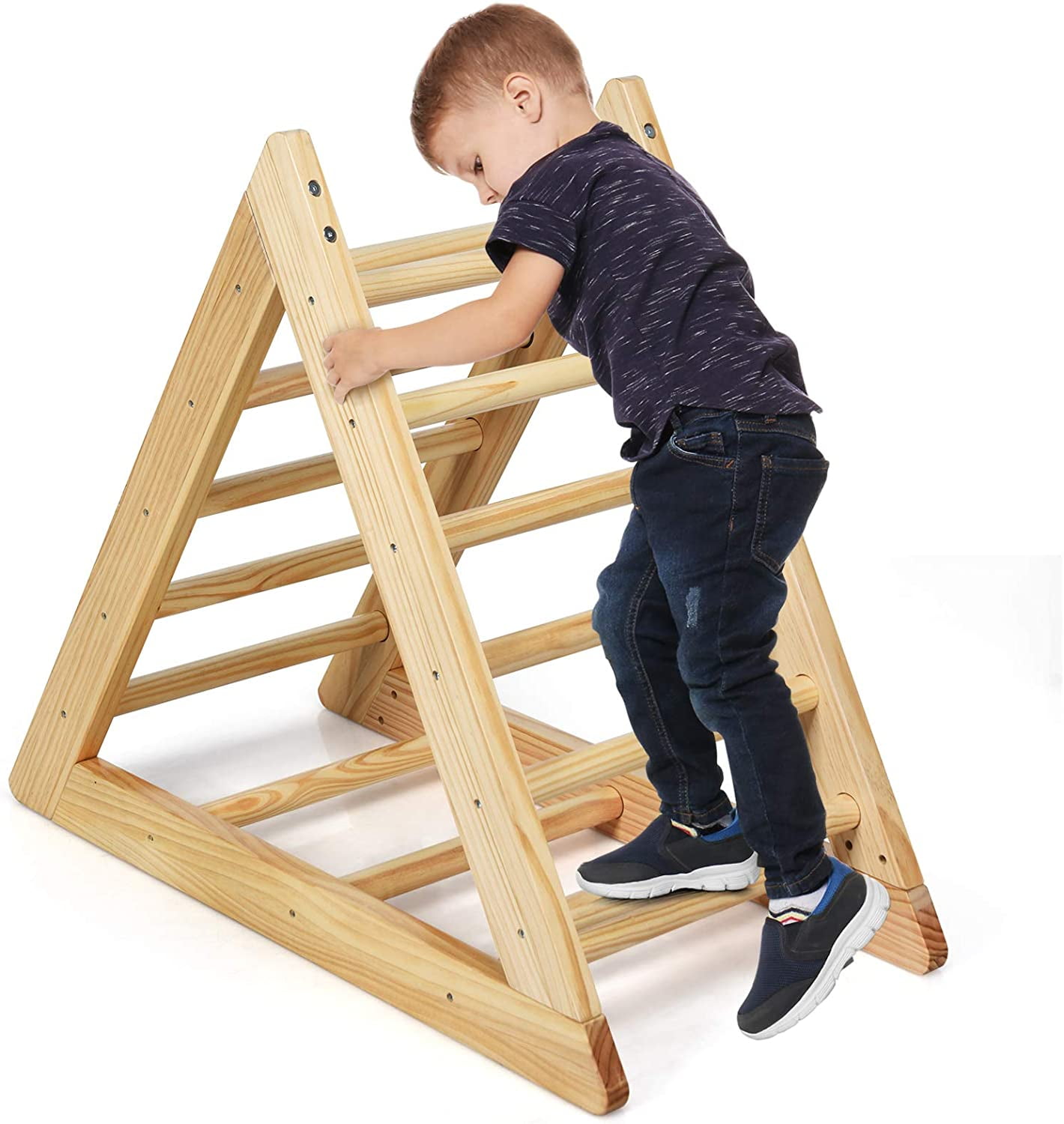 GLACER Wooden Climbing Triangle Ladder, Toddler Triangle Climber with 3 ...