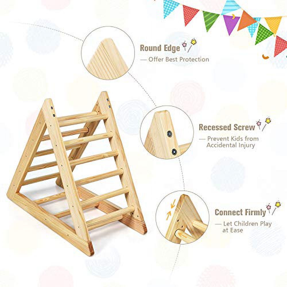 GLACER Wooden Climbing Triangle Ladder, Toddler Triangle Climber with 3 ...