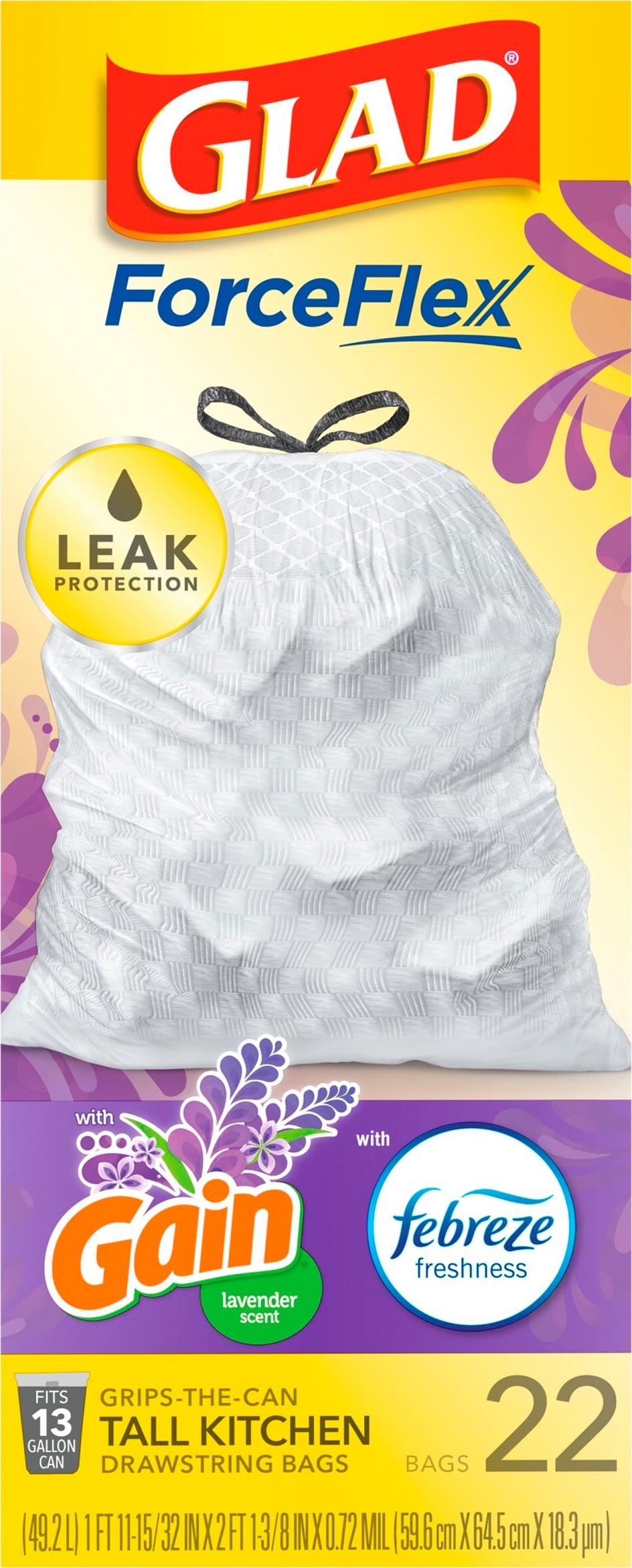 "GLAD® #22315 Lavender-Scented Tall Kitchen Bags – 13 Gallon, 22 Count ...