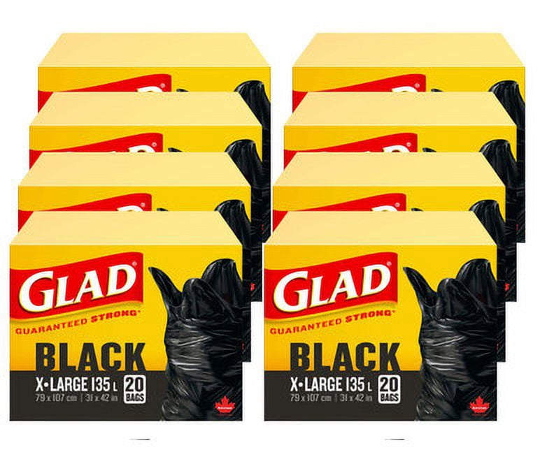 GLAD Black Extra-Large Garbage Bags, 135 Litres, 20 Bags (8-Pack Case ...