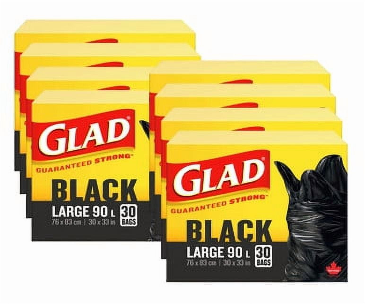 GLAD Black Garbage Bags - Large 90 Litres, 30 Bags (8/Case) for Strong ...
