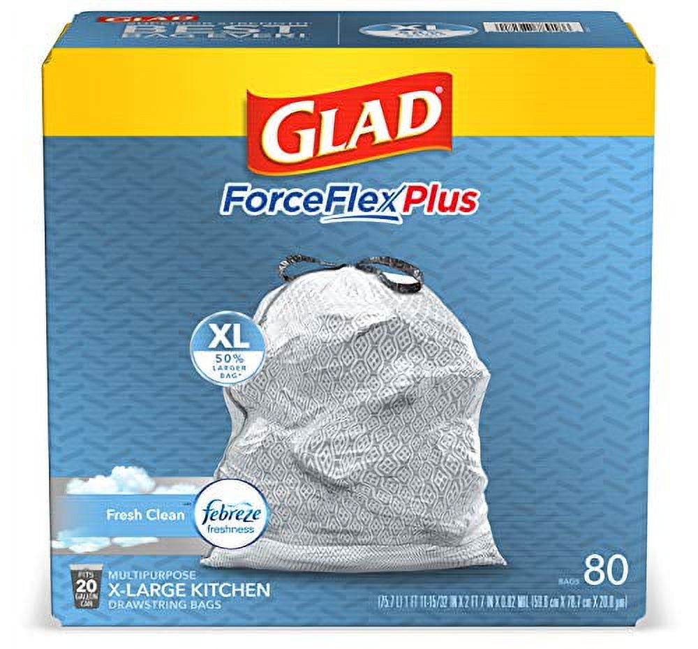 GLAD ForceFlexPlus XL X-Large .. Kitchen Drawstring Trash Bags .. - 20 ...