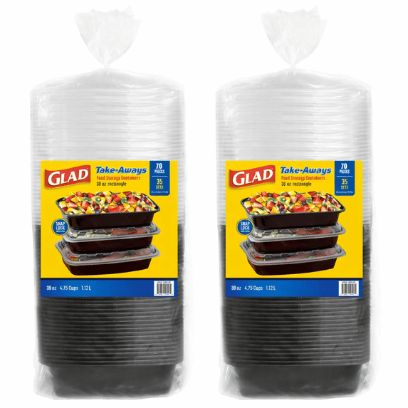 GLAD Take-Aways Food Storage Containers, Rectangular, 38 oz, 70 Pieces ...