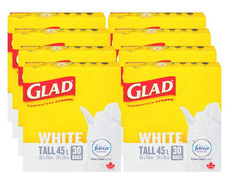 GLAD White Tall Easy-Tie Closure Garbage Bags - 45L - 30 Bags(8/Case ...