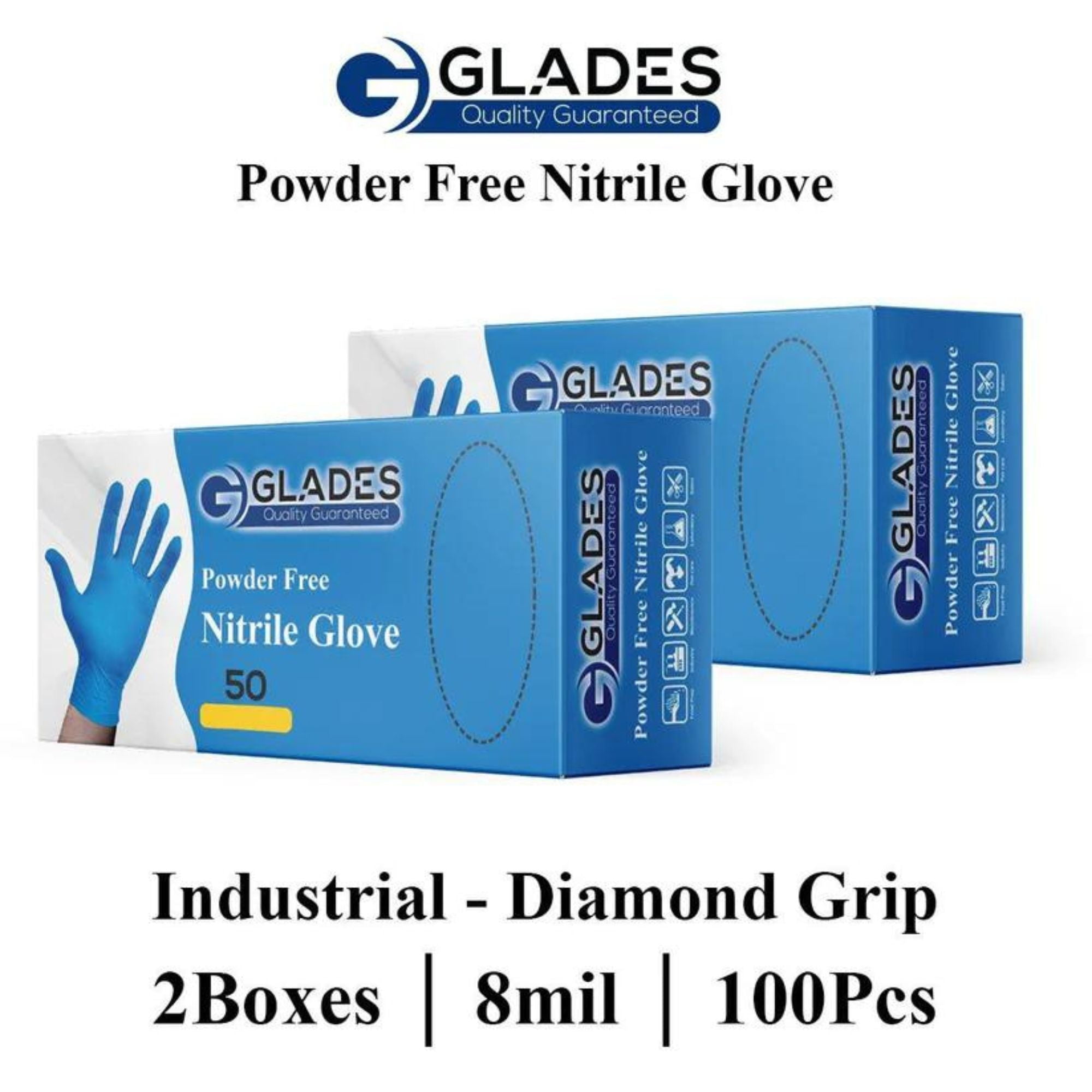 GLADES™ Blue Disposable Nitrile Gloves | 8mil Heavy Duty Diamond Grip ...
