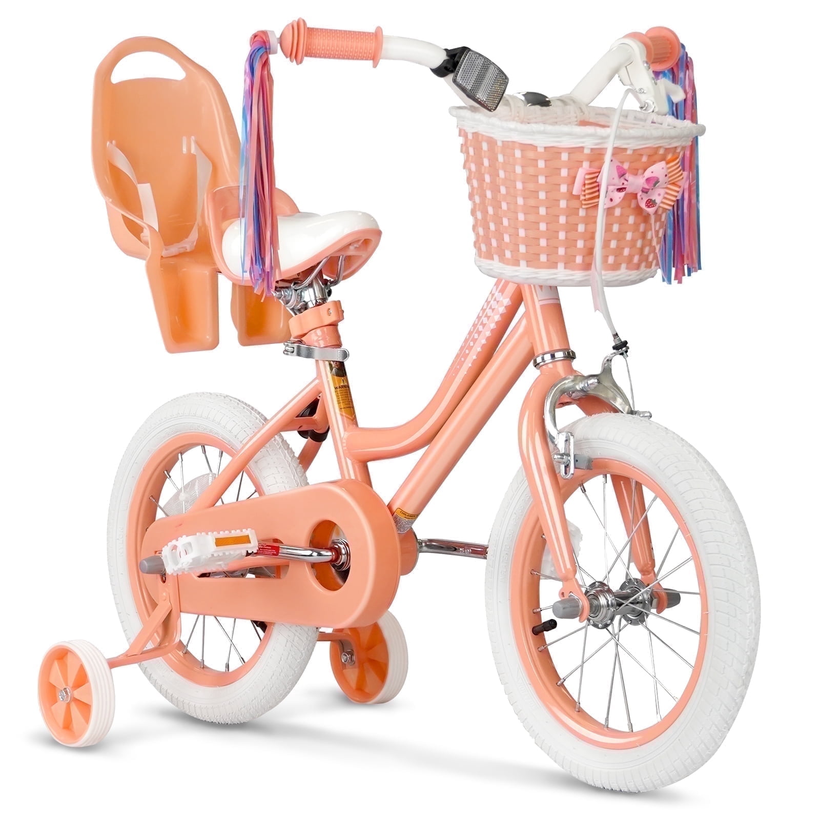 GLAF 14 in Kids Bicycle, Girls' Bike with Training Wheels, Streamers ...