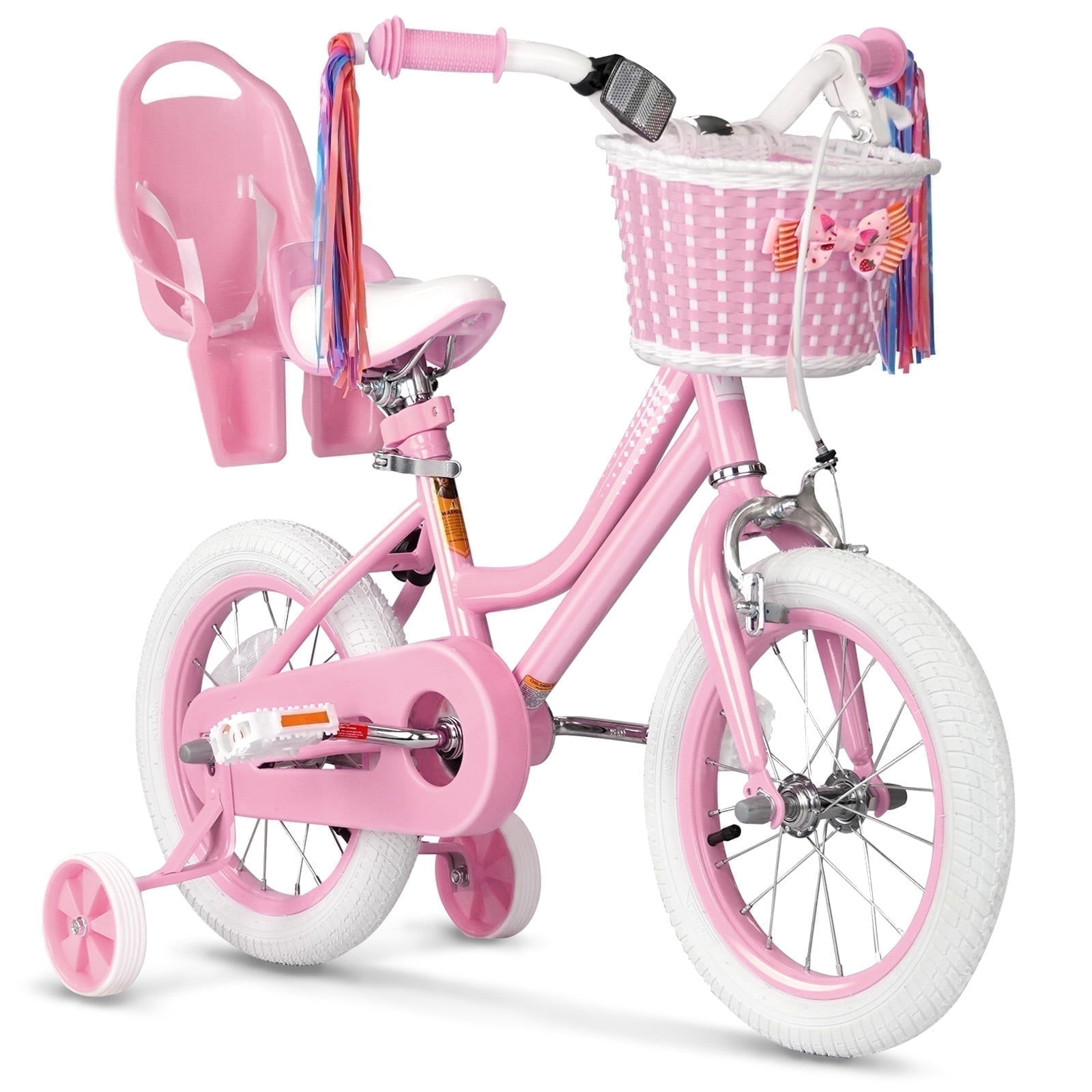 GLAF 14 in Kids Bicycle, Girls' Bike with Training Wheels, Streamers & Basket - Perfect for Ages ...