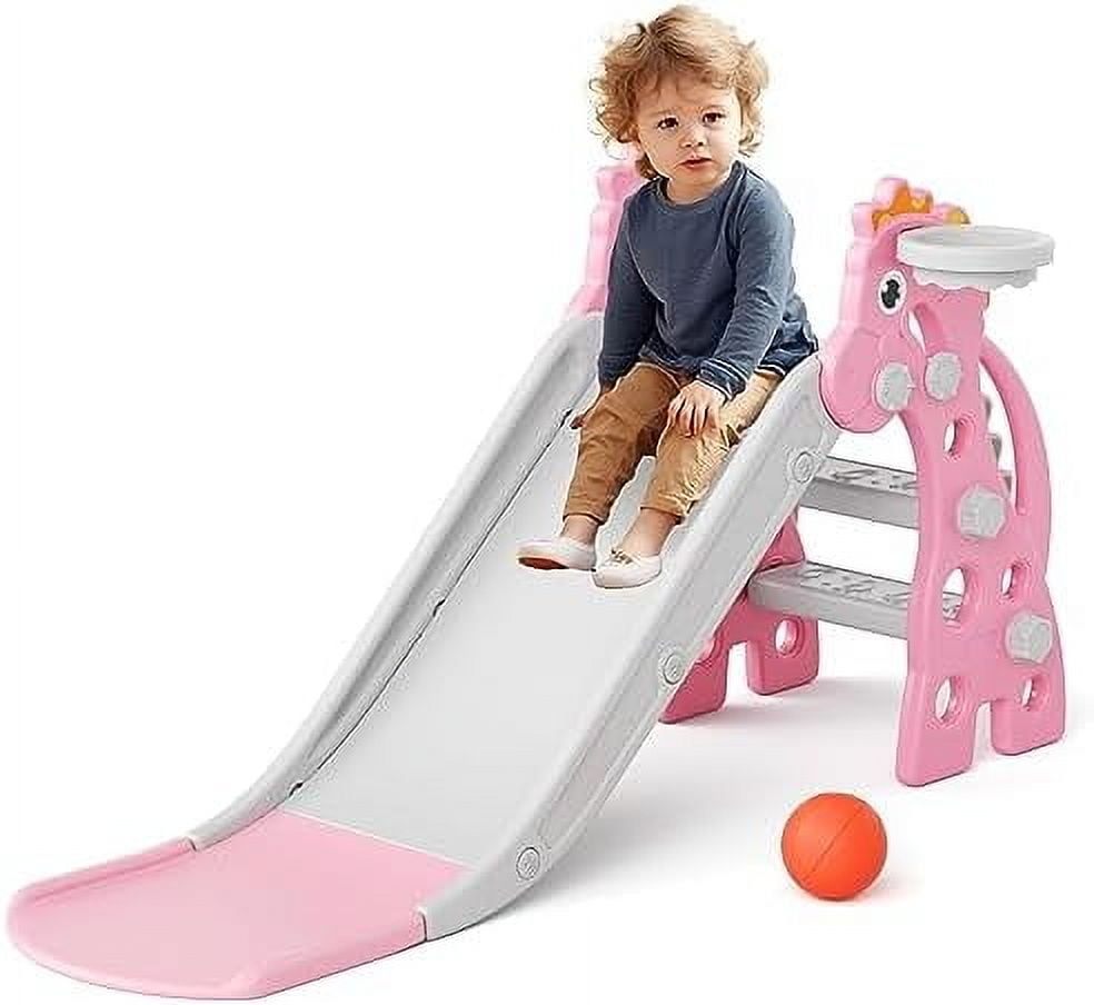 GLAF Toddler Slide Indoor for Toddlers 1-3 Baby Slide Outdoor Playset with Basketball Hoop and ...