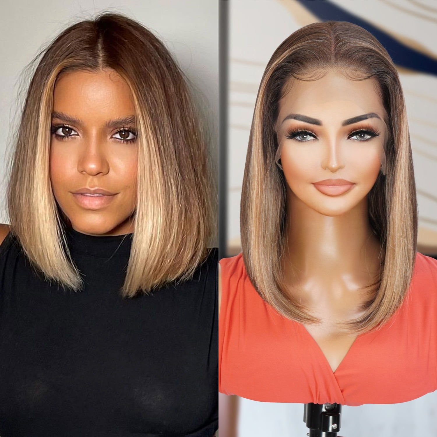 GLAM21USA HD Lace Front Bob Wig 13X6 Transparent Lace Frontal16 Inch ...