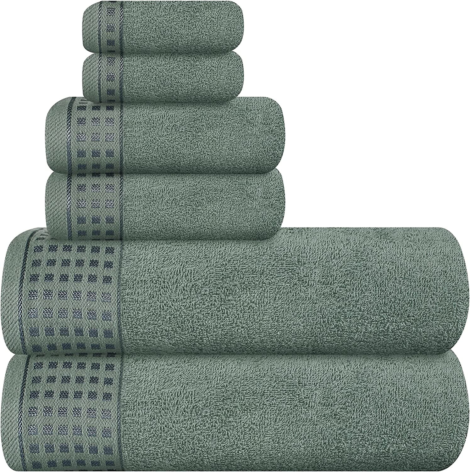 GLAMBURG 100% Cotton 6 Pack Towel Set - Bath, Hand & Wash Cloths ...