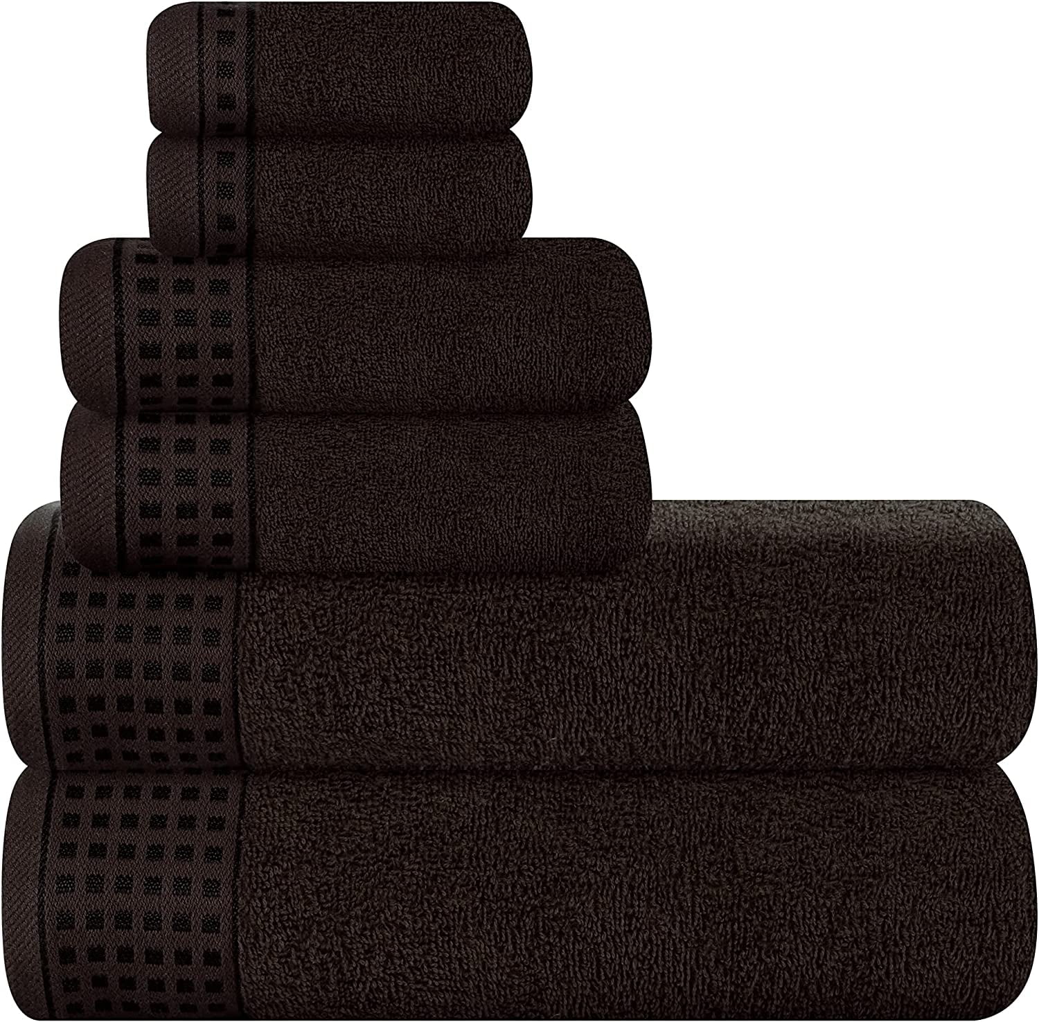 GLAMBURG 100% Cotton 6 Pack Towel Set, 2 Bath, 2 Hand & 2 Washcloths ...