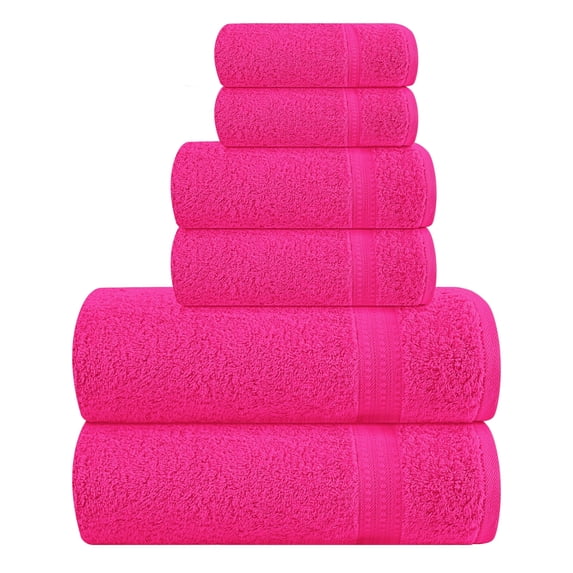 GLAMBURG 6 Piece Towel Set, 100% Combed Cotton - 2 Bath Towels, 2 Hand ...