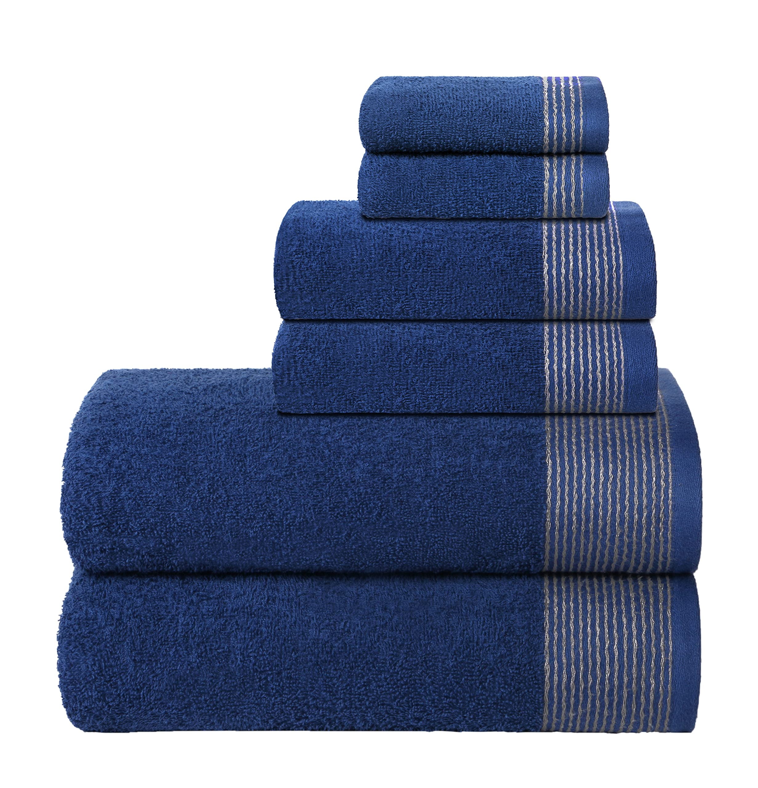 GLAMBURG Hemstripe Solid Print Classic Cotton Towels and Washcloths Set ...