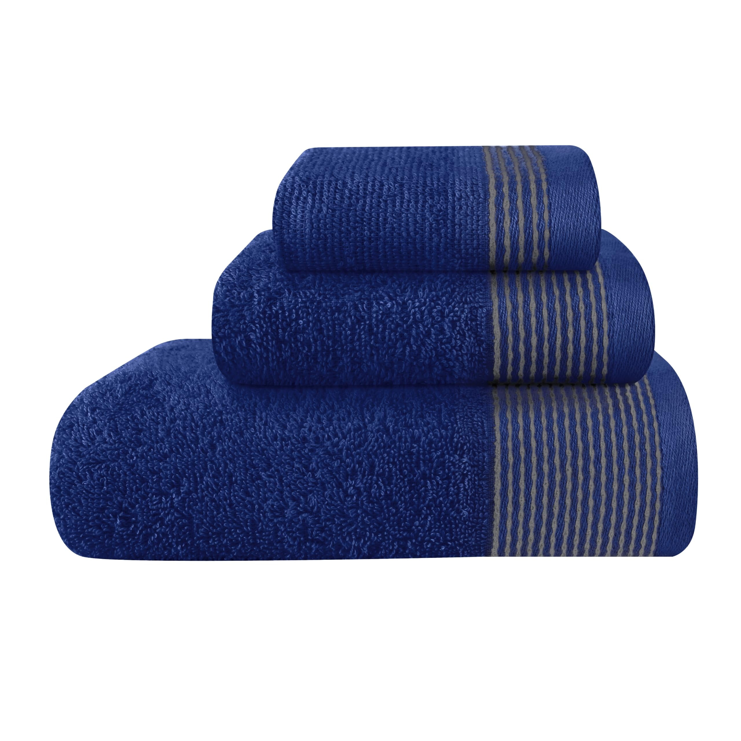 GLAMBURG, Cotton Towel Set, 3pk, Navy Blue, Absorbent & Quick Dry ...