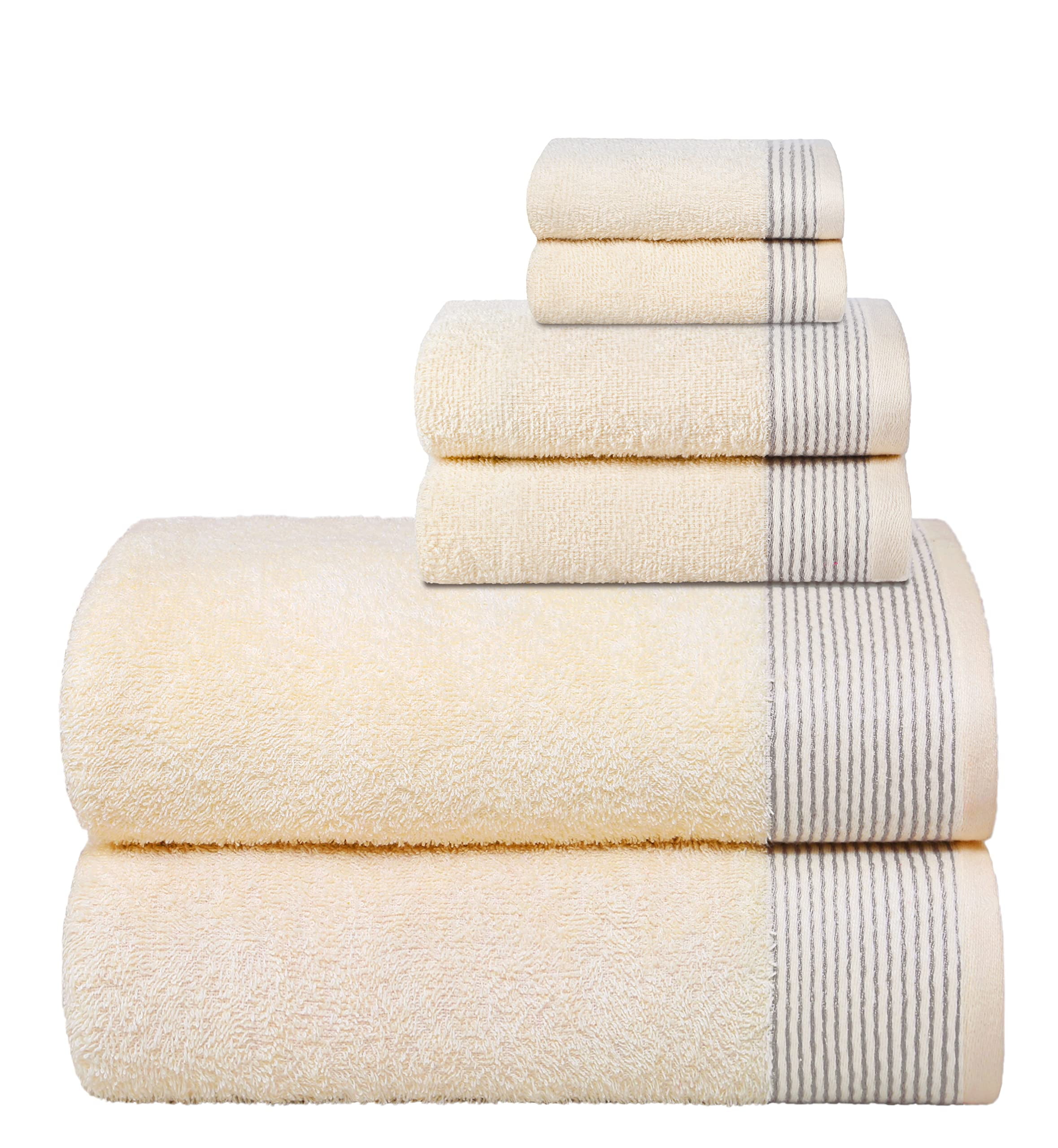 GLAMBURG Ultra Soft 6 Pack Cotton Towel Set, Contain 2 Bath Towels ...