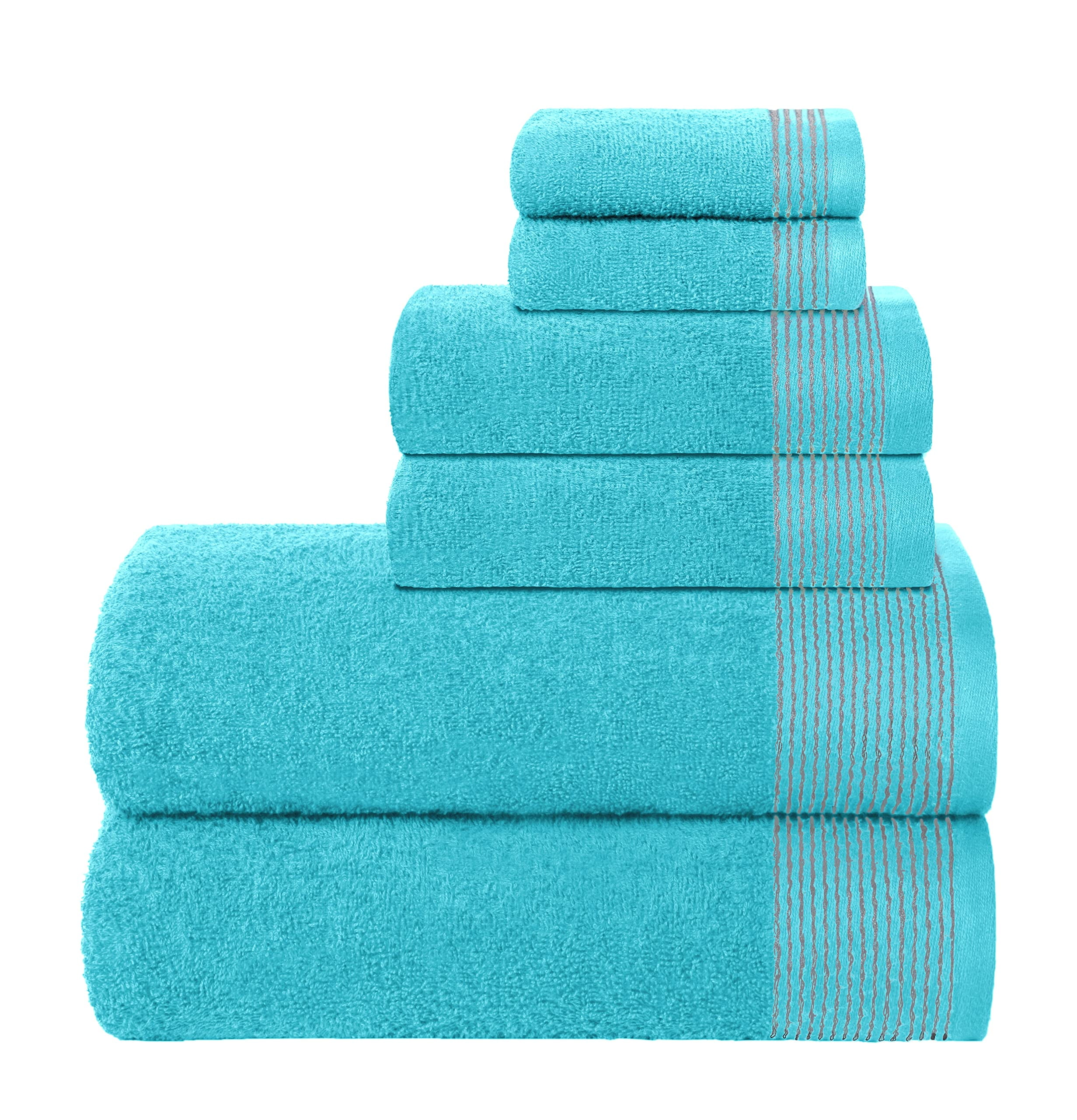 GLAMBURG Ultra Soft Cotton Towel Set, 6 Pack, Turquoise, Bath Towels ...