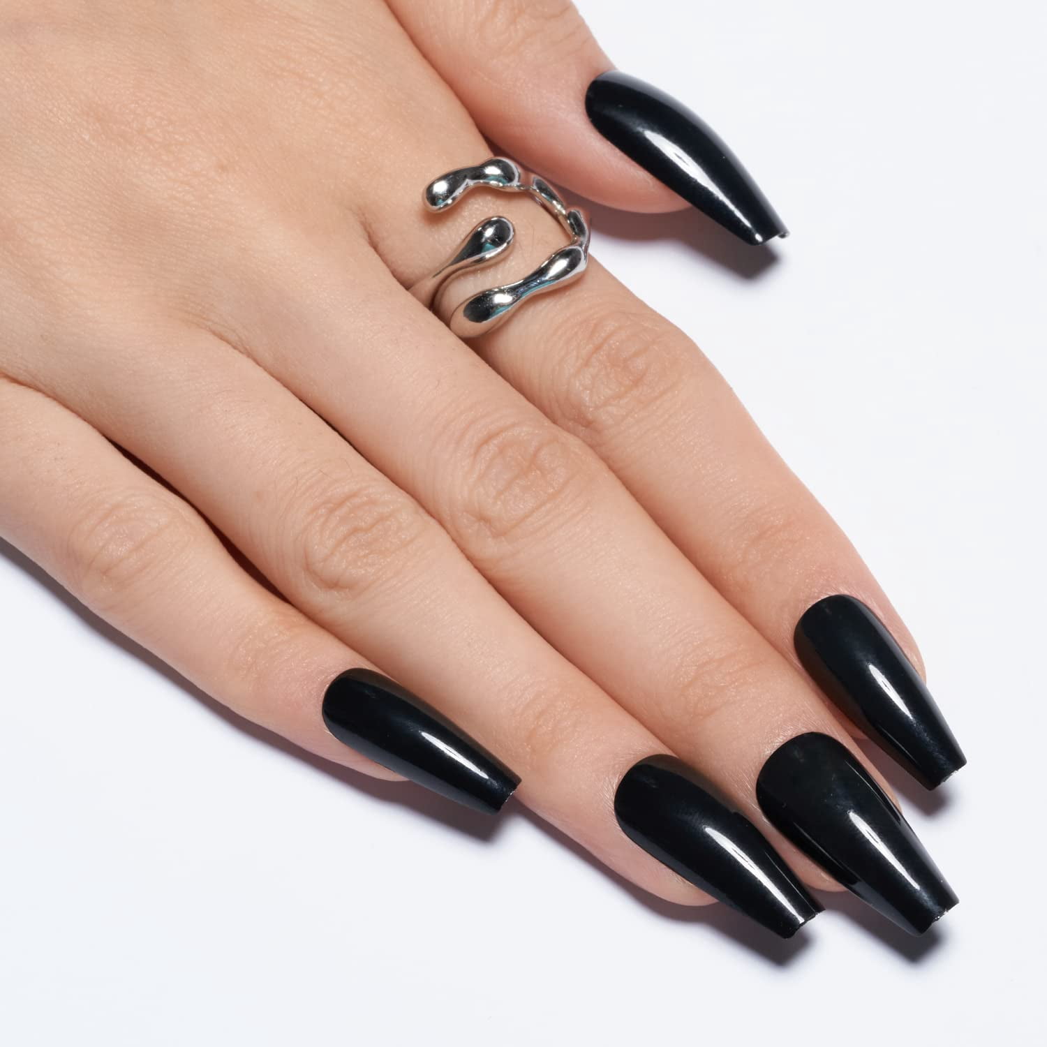 GLAMERMAID 24 Pcs Press On Nails Medium Coffin, Solid Black Matte ...