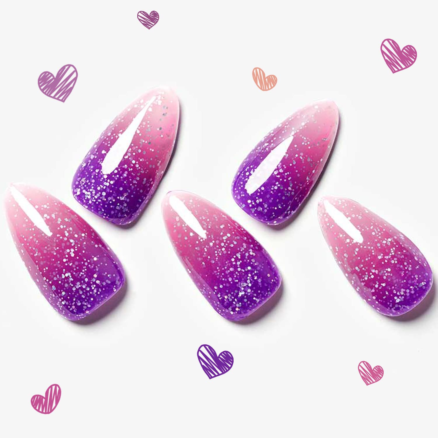 GLAMERMAID Hamdmade Thermo Color Changing Press on Nail Almond ...