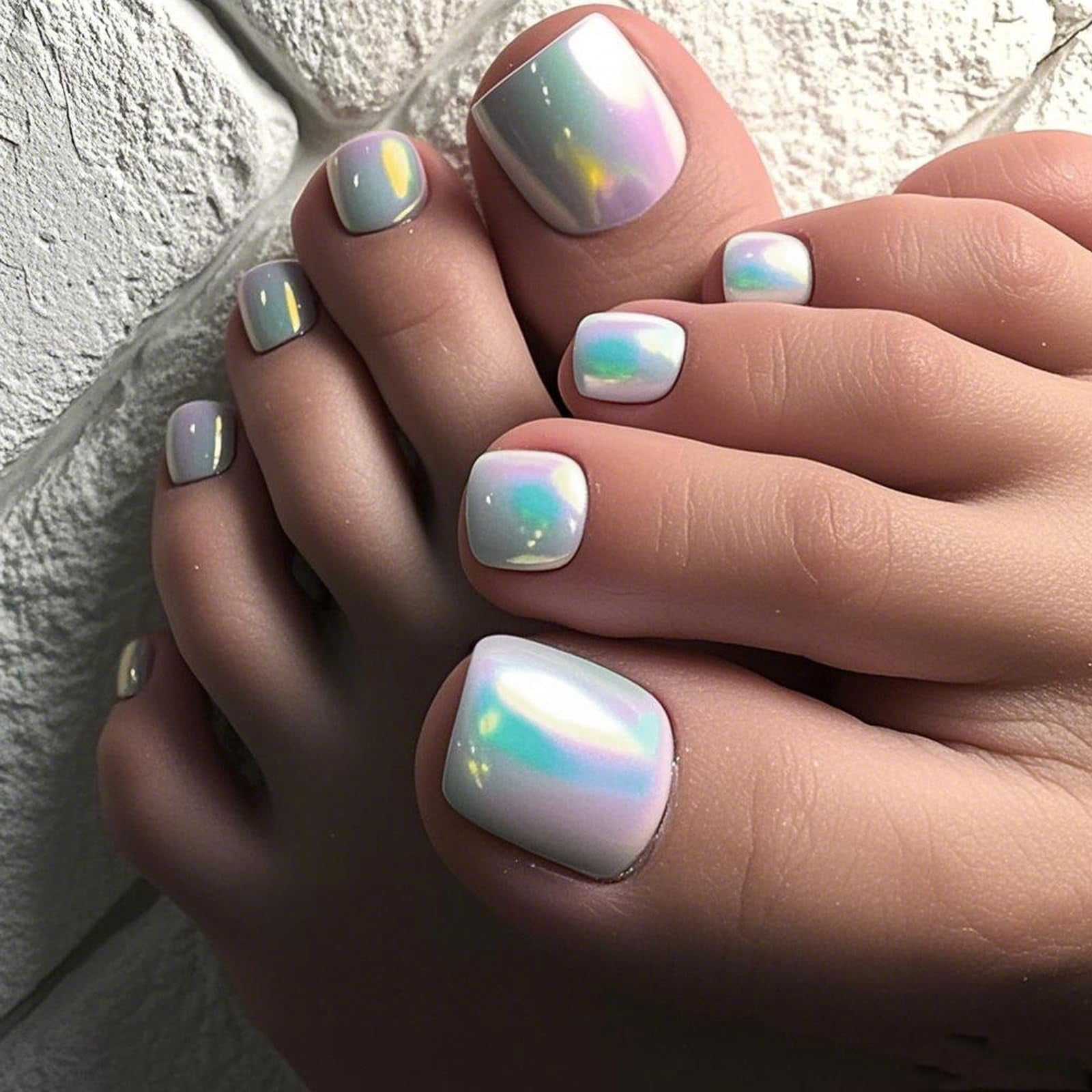 GLAMERMAID Press on Toenails TMA2 Short, Spring Summer Mermaid Handmade ...