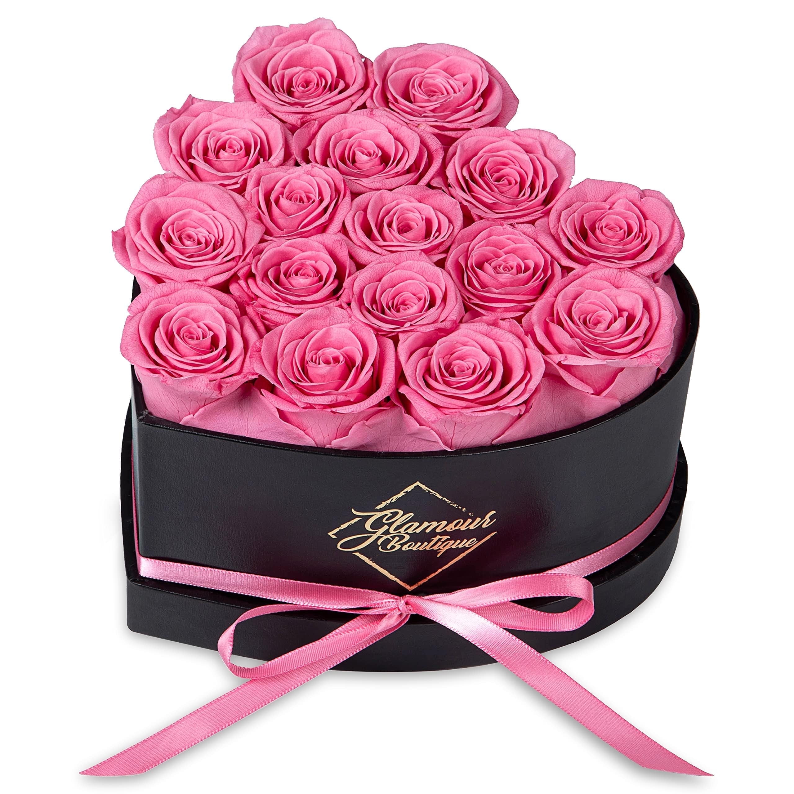 GLAMOUR BOUTIQUE 16-Piece Forever Flowers Heart Shape Box - Preserved ...