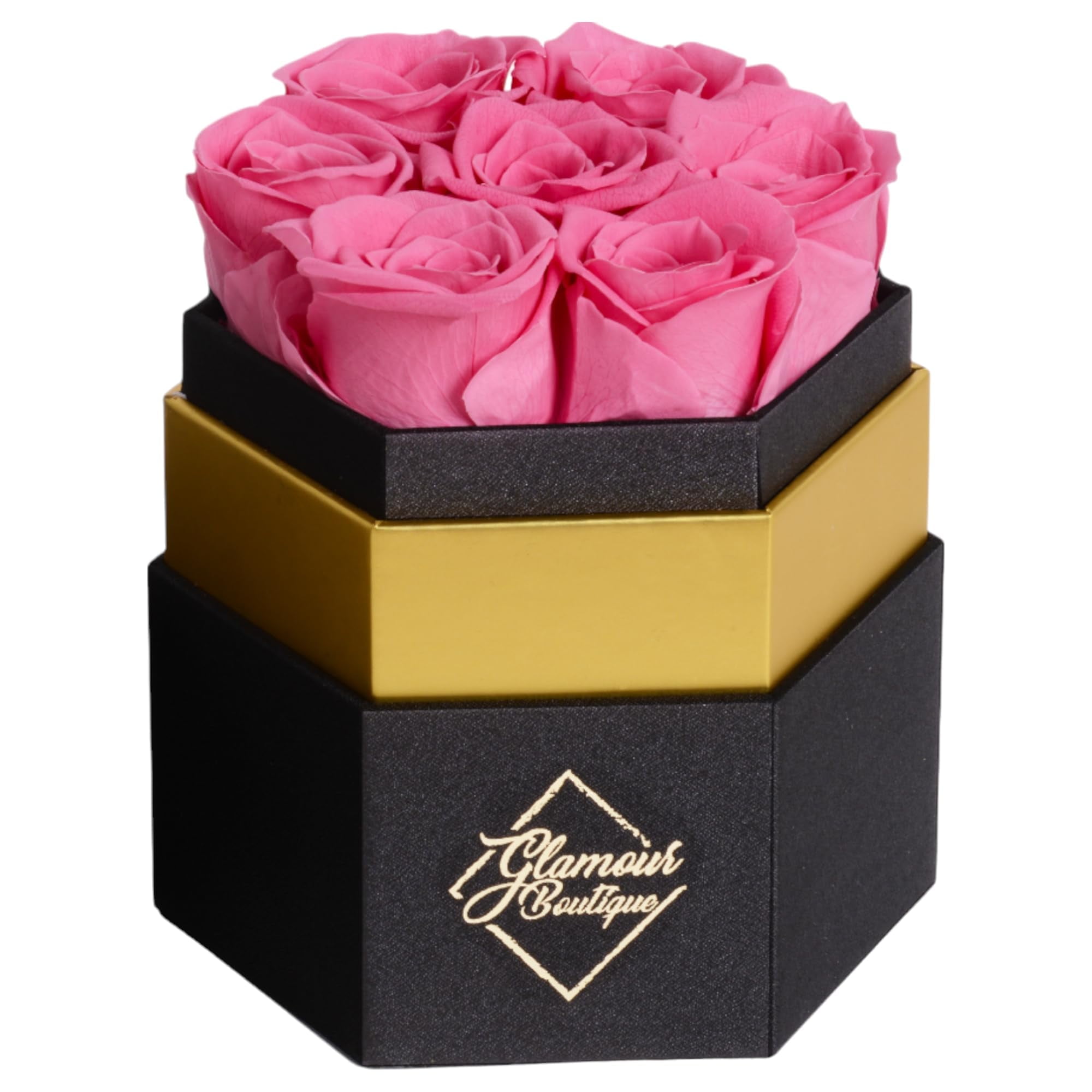 GLAMOUR BOUTIQUE 7-Piece Forever Pink Rose Box - Preserved Roses in a ...