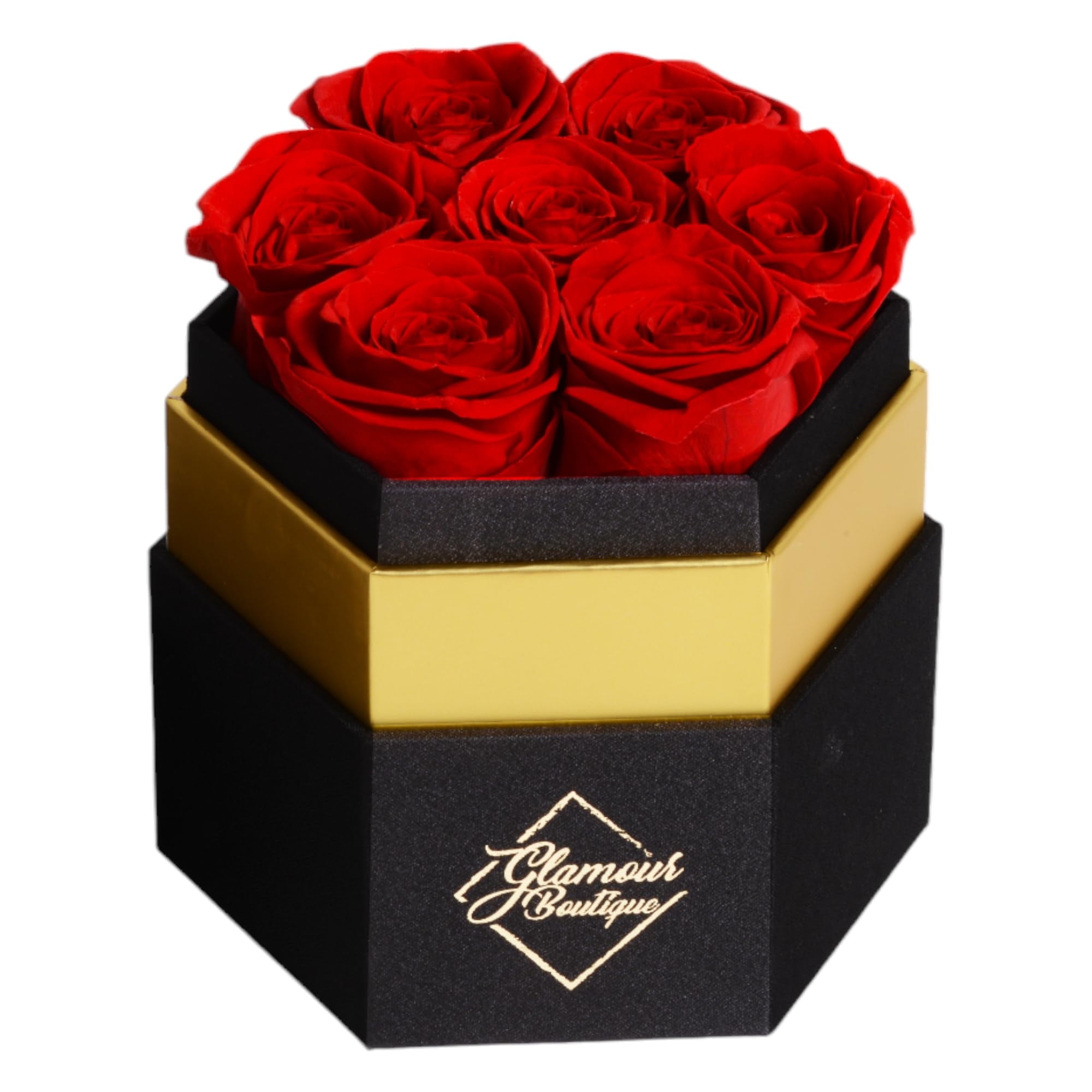 GLAMOUR BOUTIQUE 7-Piece Forever Red Rose Box - Preserved Roses in a ...