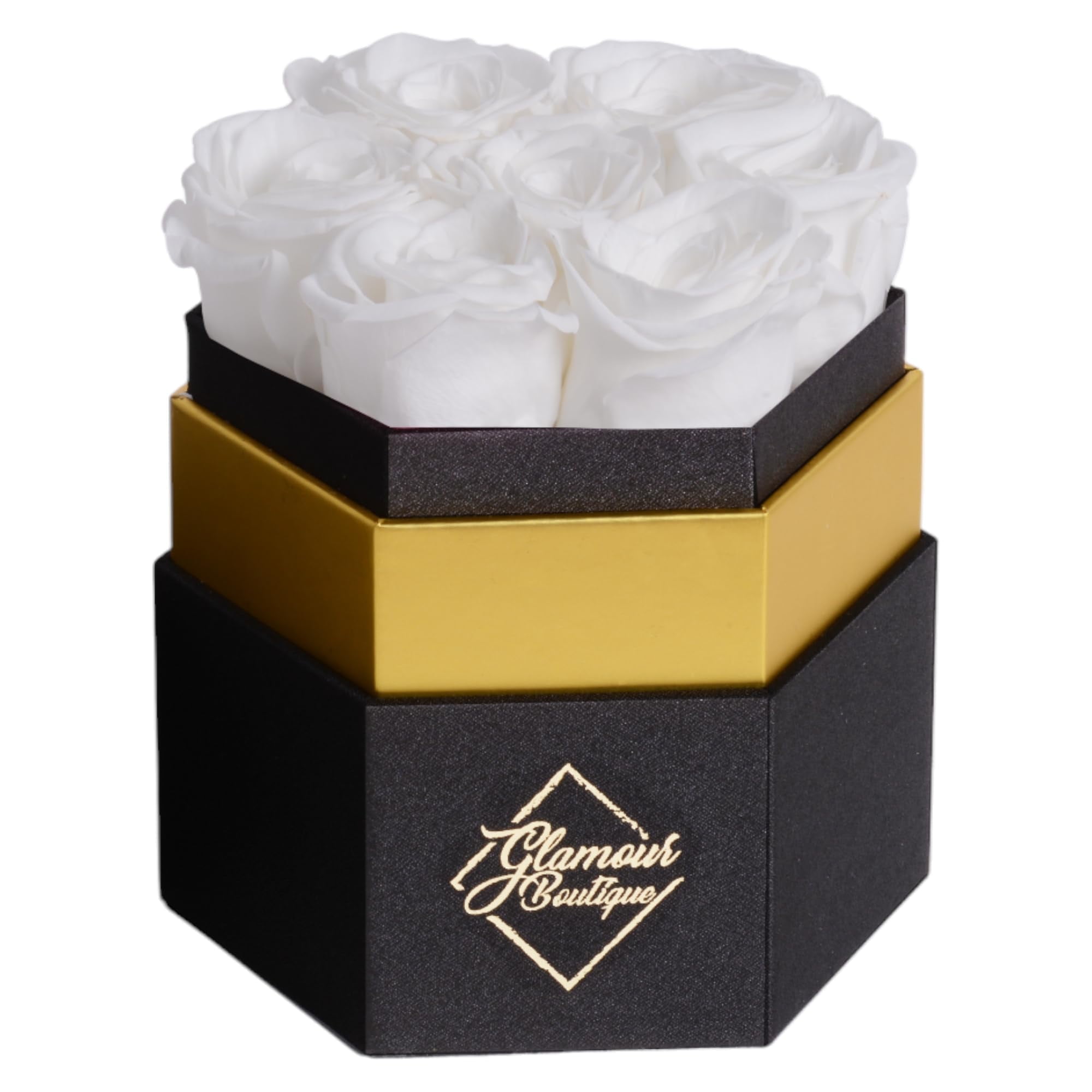 GLAMOUR BOUTIQUE 7-Piece Forever White Rose Box - Preserved Roses in a ...