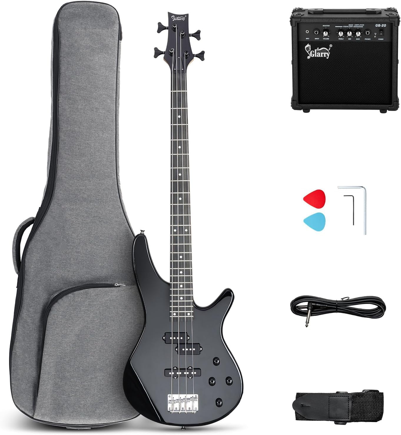 GLARRY 4 String Electric Bass Guitar Beginner Kit, GIB Series Full Size ...