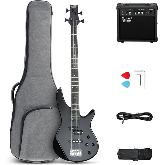 Glarry GIB 5 String Full Size Electric Bass Guitar SS Pickups and Amp ...