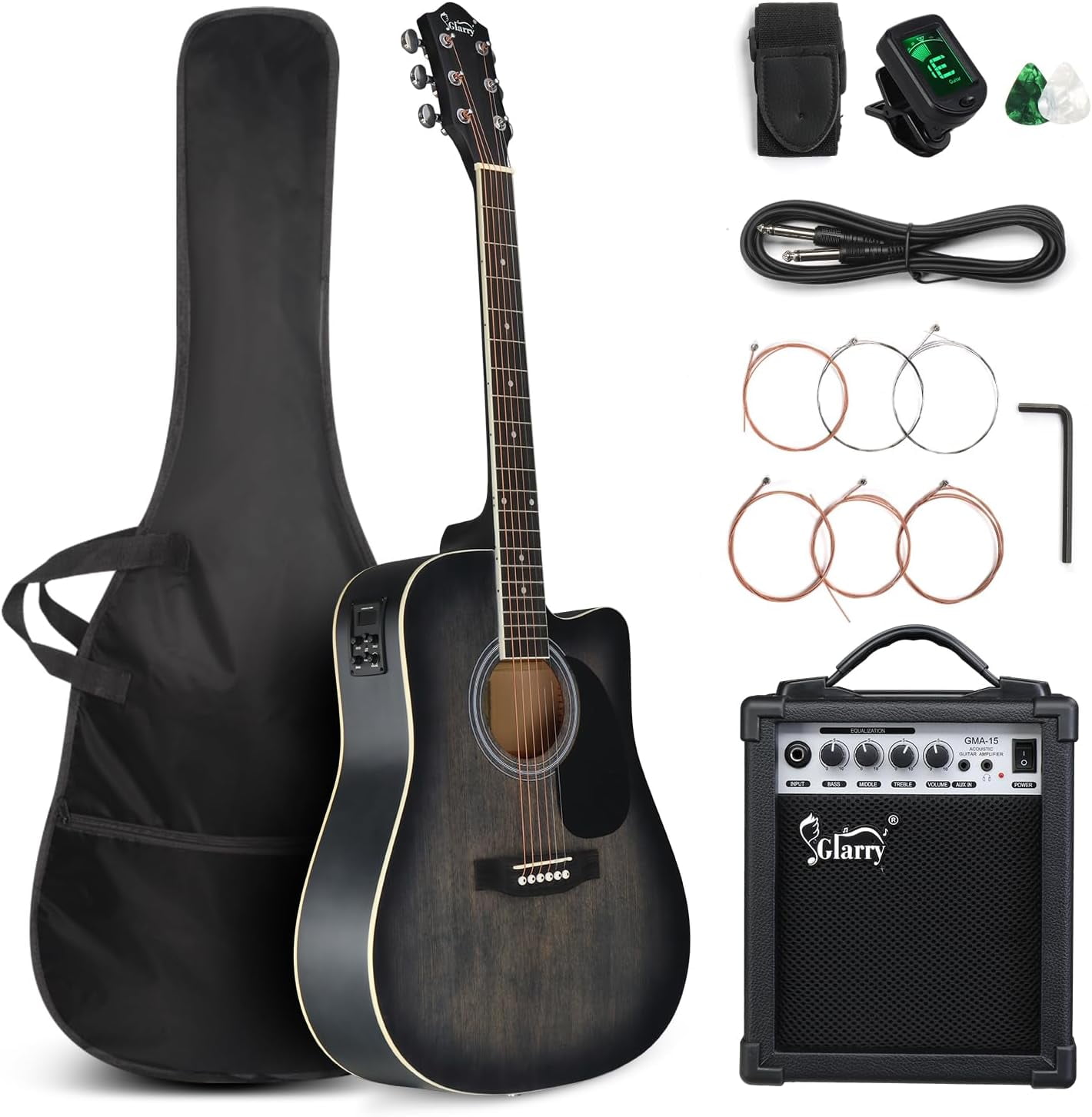 Glarry Full Size 41 Inch Acoustic Electric Guitar Kit, 6 Strings ...