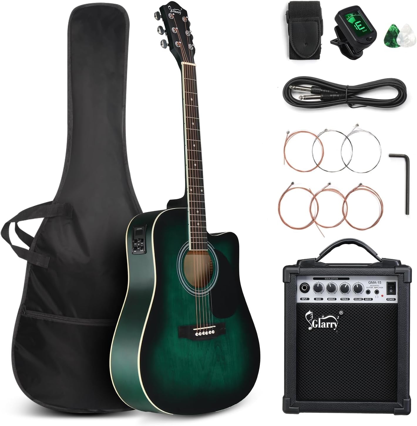 GLARRY Full Size 6 Strings Acoustic Electric Guitar Beginner Kit w/ 15W ...