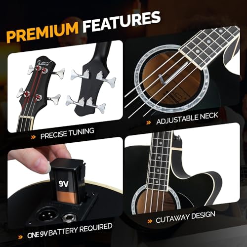 GLARRY Full Size Acoustic Electric Bass Guitar Beginner Kit, Cutaway 4 ...