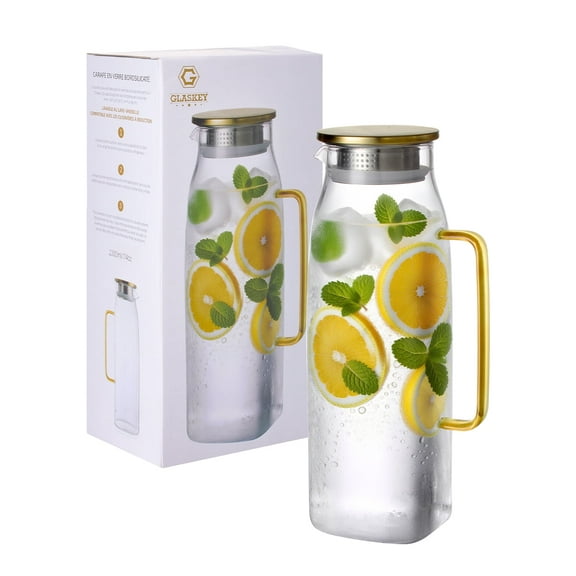 3 Liter 101 oz Glass Pitcher with Lid and Handle, Glass Water Pitcher ...