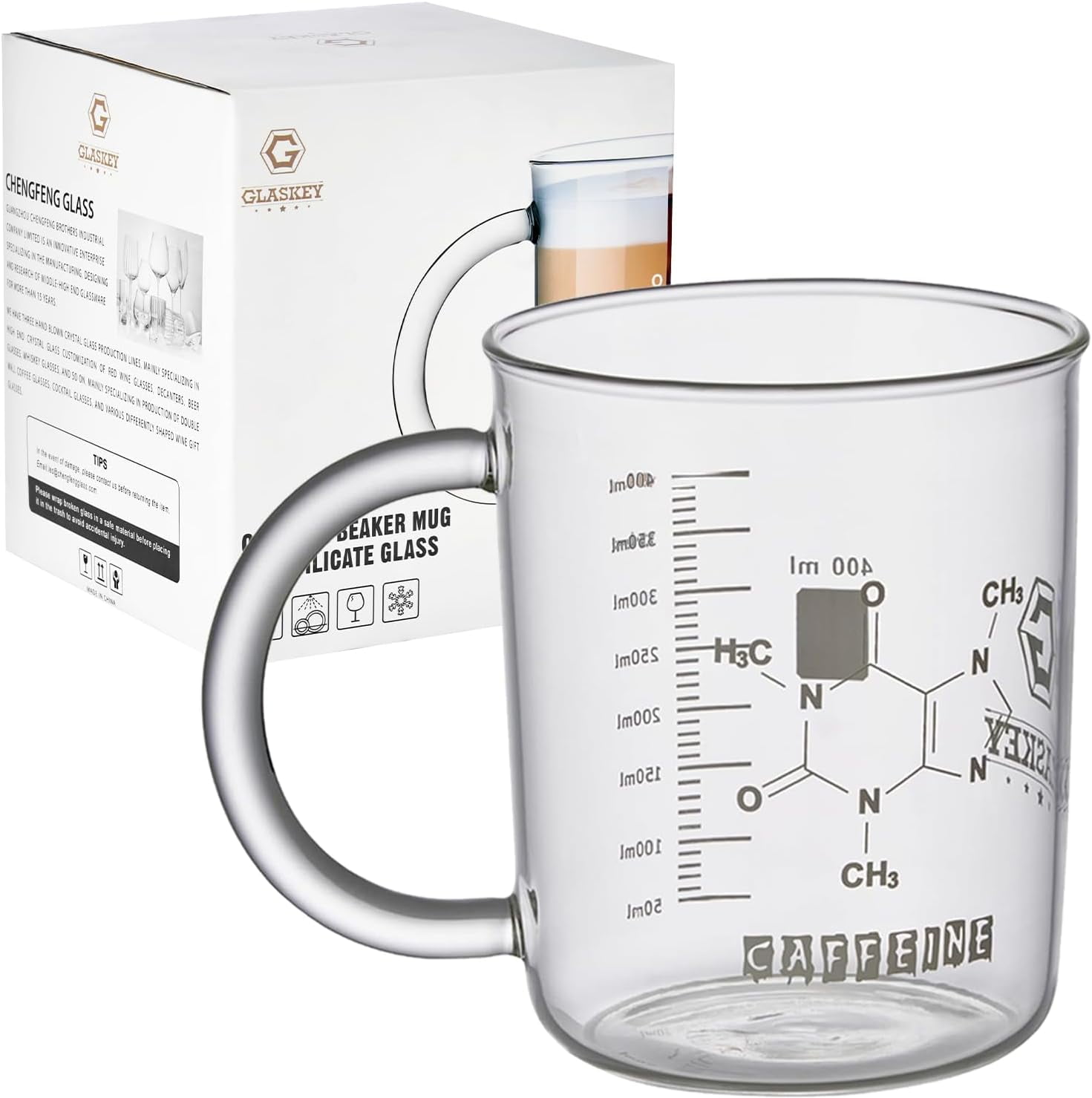 GLASKEY Caffeine Beaker Mug,16 oz Anti-dripping Borosilicate Caffeine ...