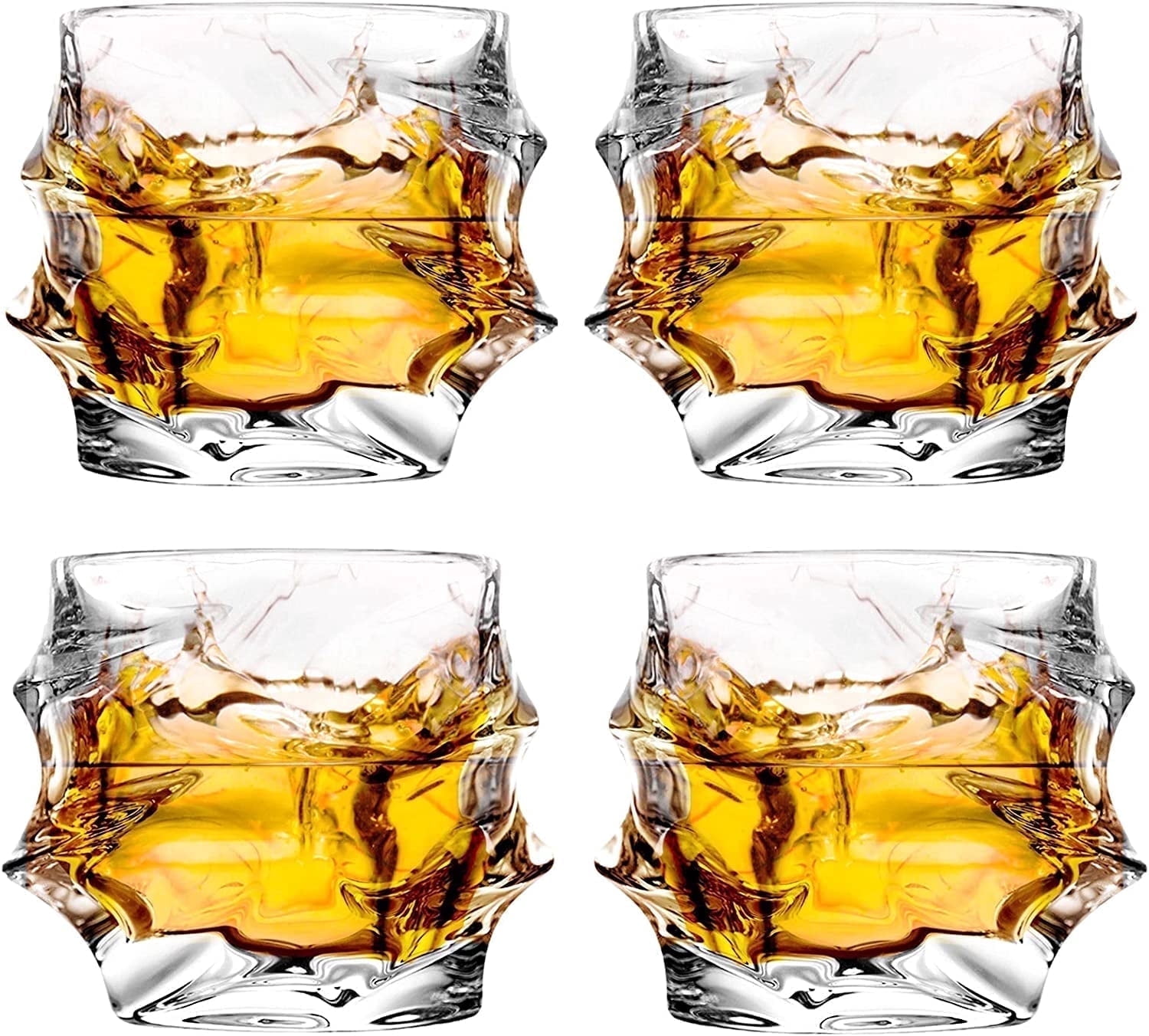 GLASKEY Hand Blown Crystal Whiskey Glasses Set of 4, 12oz Unique Cognac ...