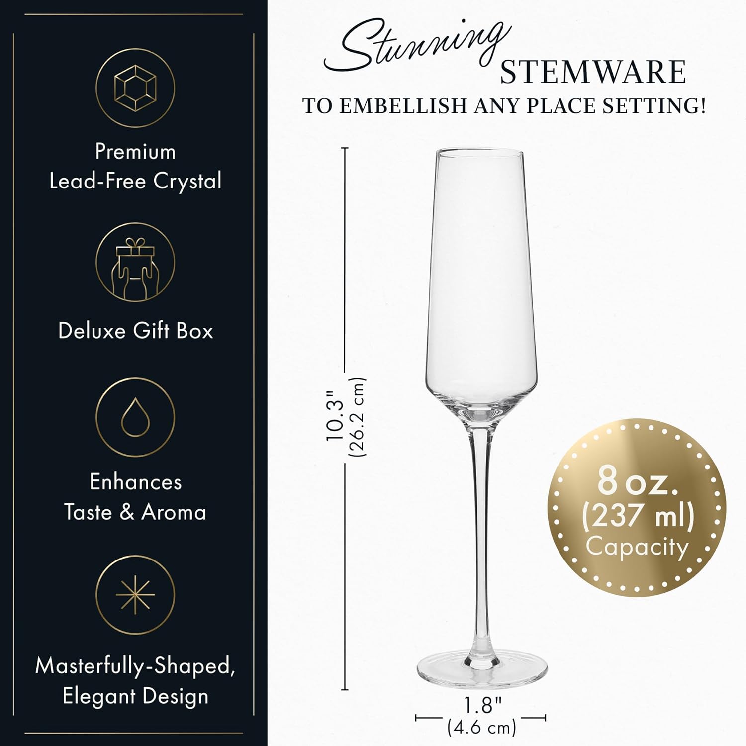 GLASSWARE Champagne Flutes - 6 oz - Set of 6 Classic Champagne Glasses ...